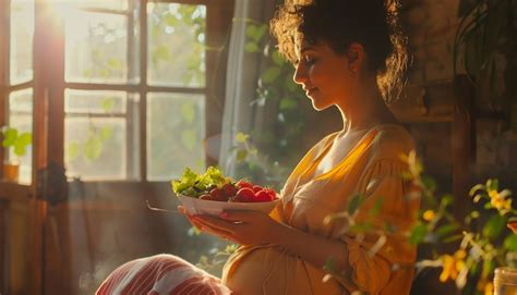 Pregnant Woman Eating Healthy Salad Premium Ai Generated Image