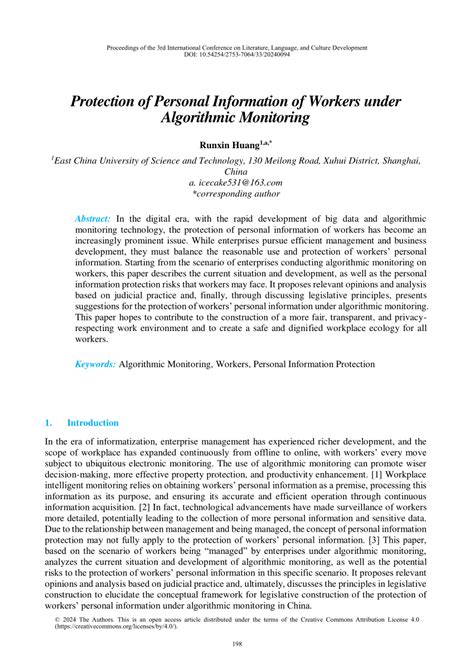 Pdf Protection Of Personal Information Of Workers Under Algorithmic