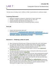 Lab7 Docx CS1027B LAB 7 Computer Science Fundamentals II This Lab Is