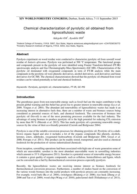 Pdf Chemical Characterization Of Pyrolytic Oil Obtained From