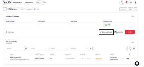 How To Invite Candidates To Your Assessments Testlify Inc Help Center