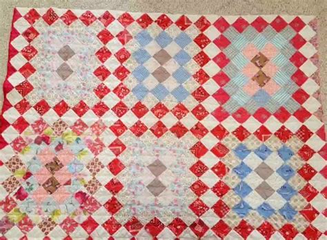 Vintage Cutter Quilt Piece Red Bandana Floral Stripe And Checked