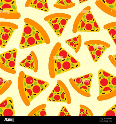 Pizza Cartoon Pattern Seamless Fast Food Background Vector Texture