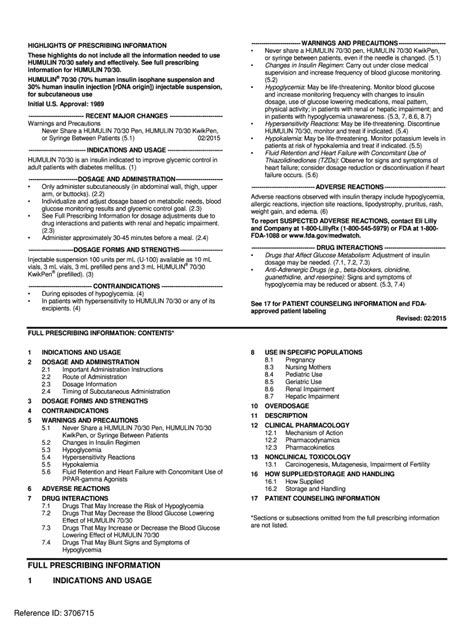 Fillable Online Accessdata Fda Label Humulin 7030 70 Human Insulin Isophane Suspension30 Insulin