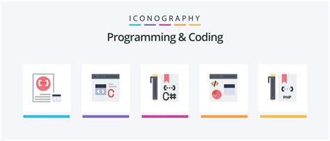 Programming And Coding Flat 5 Icon Pack Including Development Coding Develop Programming