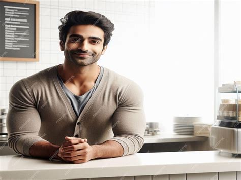 Premium Photo Handsome Indian Boy Waiting To Charge Customers