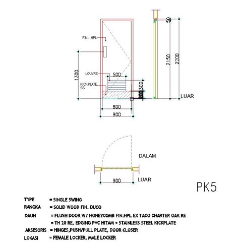900×2200 Sized Single Swing Door Design Is Given In Autocad 2d Drawing Dwg File Cad File