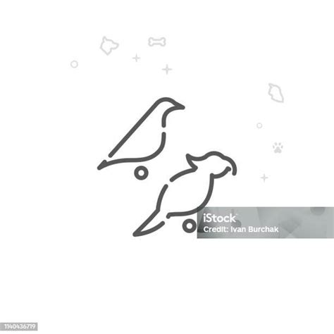 앵무새와 카나리아 벡터 라인 아이콘 기호 그림 기호입니다 빛 추상적인 기하학적 배경입니다 편집 가능한 스트로크 가정 생활에 대한 스톡 벡터 아트 및 기타 이미지 Istock