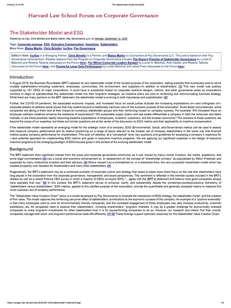 The Stakeholder Model And Esg Pdf Incentive Performance Indicator