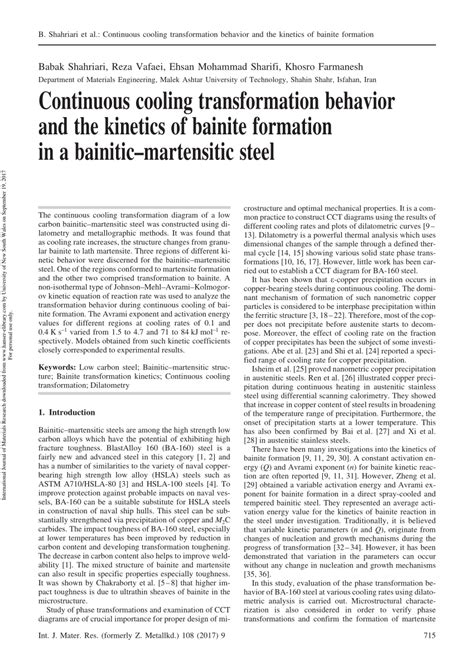 Pdf Continuous Cooling Transformation Behavior And The Kinetics Of Bainite Formation In A