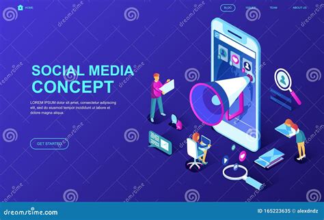 Modern Flat Design Isometric Concept Of Social Media Decorated People Character For Website And