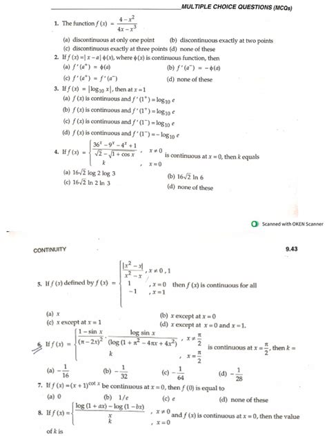 Continuity Mcqs Pdf