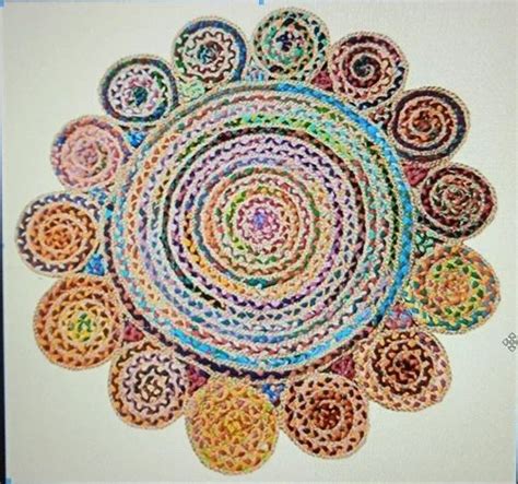 Designer Brown Dyed Jute Rug With Tikki Design For Floor Covering