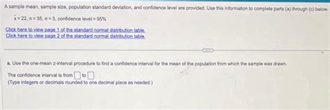 Solved A Sample Mean Sample Size Population Standard