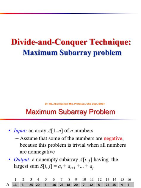 02 Divide Conquer Max Subarray Pdf Mathematics Of Computing