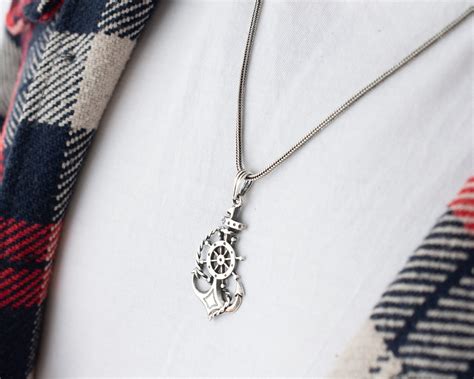 Anchor Silver Necklace Mens Sailor Necklace For Him Solid Anchor