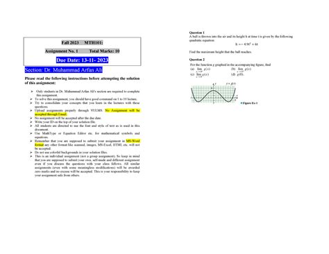 Assignment Fall Mth Assignment No Total Marks Due Date Section