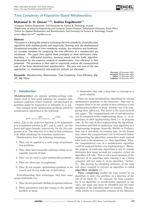 PDF Time Complexity Of Population Based Metaheuristics