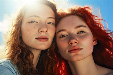 Premium Ai Image Intimate Portrait Of Brunette And Redhead Women Gazing Closely