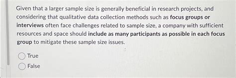 Solved Given That A Larger Sample Size Is Generally