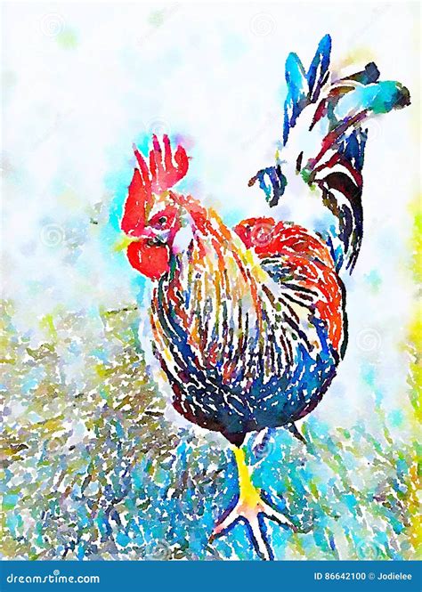 水彩雄鸡鸡 库存例证 插画 包括有 水彩 雄鸡 敌意 上色 农场 乌鸦 羽毛 绘画 家畜 86642100