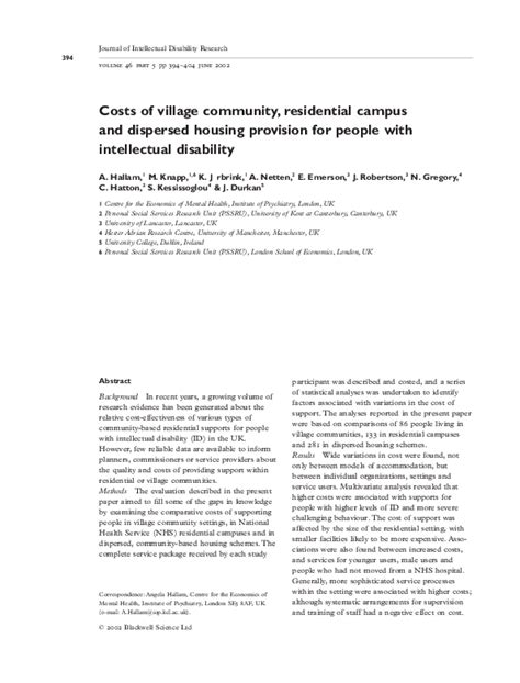 Pdf Costs Of Village Community Residential Campus And Dispersed