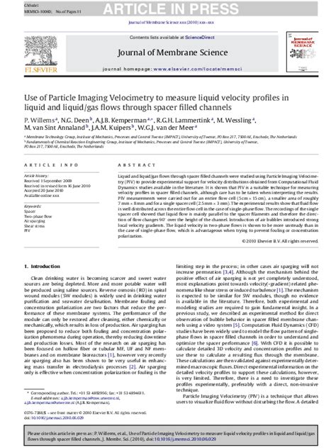 Pdf Use Of Particle Imaging Velocimetry To Measure Liquid Velocity
