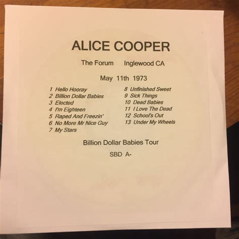 Alice Cooper Live Cd Inglewood CA Billion Dollar Babies Tour