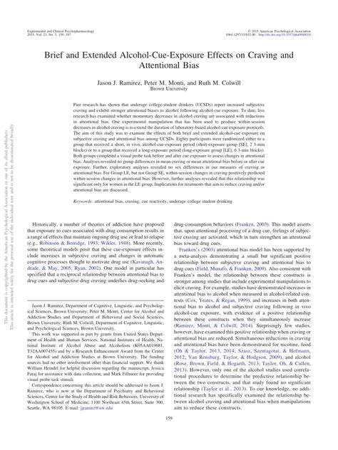Pdf Brief And Extended Alcohol Cue Exposure Effects On Craving And Attentional Bias