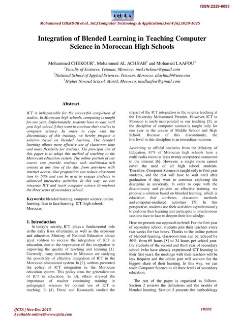 Pdf Integration Of Blended Learning In Teaching Computer Science In Moroccan High Schools