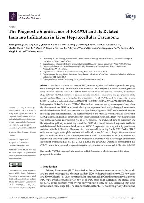 Pdf The Prognostic Significance Of Fkbp1a And Its Related Immune