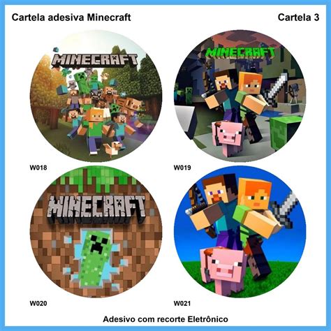 Kit 140 Adesivos Redondo Minecraft Etiquetas Adesivas Minecraft