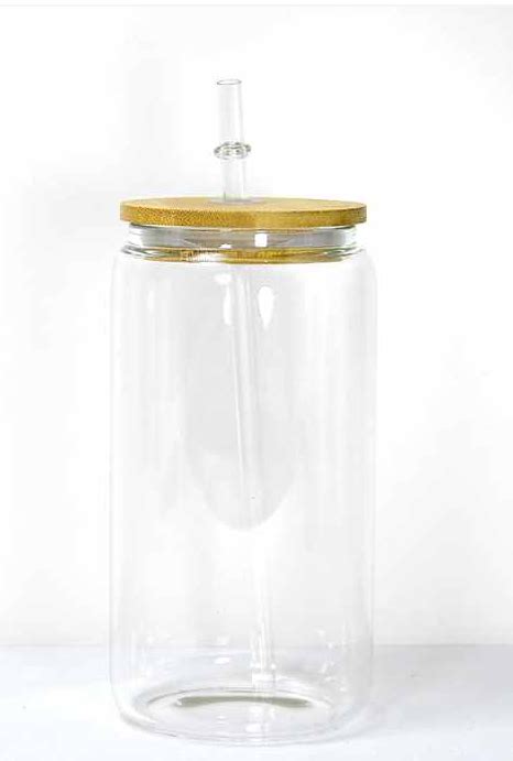 16oz Sublimation Clear Glass Libbey Bamboo Lid Wholesale Blank Supplies