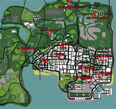 Карта Gta San Andreas со всеми обозначениями