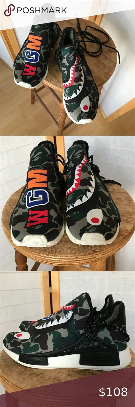 Adidas Pharrell Williams Bathing Ape Wgm Sneaker Shoe Camo Shark Teeth Mismatch