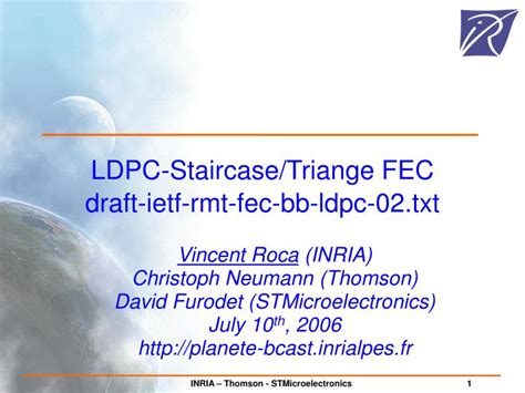 Ppt Ldpc Staircasetriange Fec Draft Ietf Rmt Fec Bb Ldpc 02txt