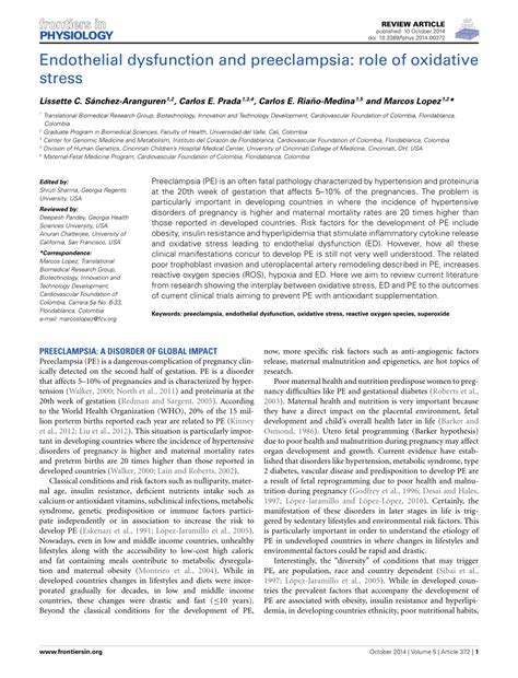 Pdf Endothelial Dysfunction And Preeclampsia Role Of Oxidative Stress