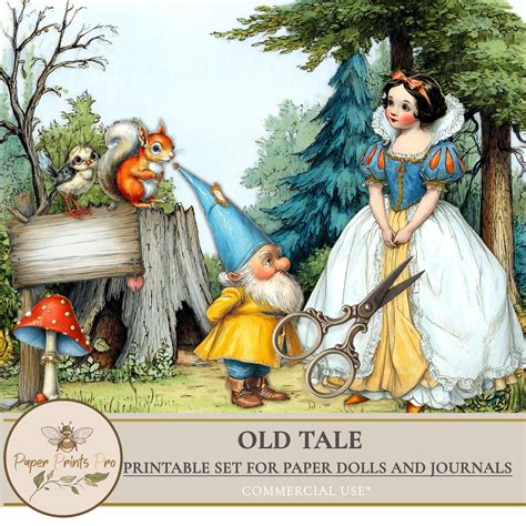 Printable Paper Dolls Fairy Tale Girl And 7 Dwarfs With Forest