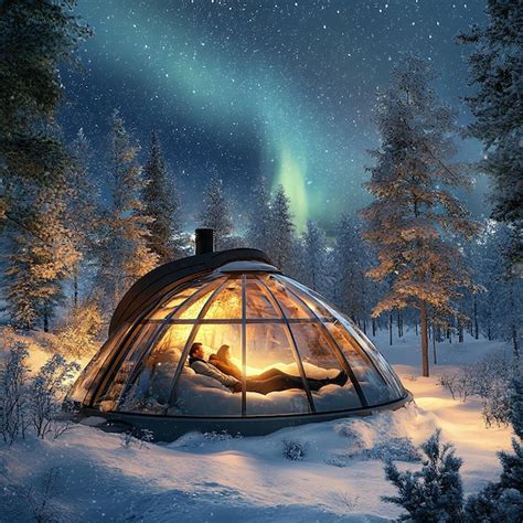 Finnish Glass Igloo Under The Stars A Couple Lying Under The Clear Dome