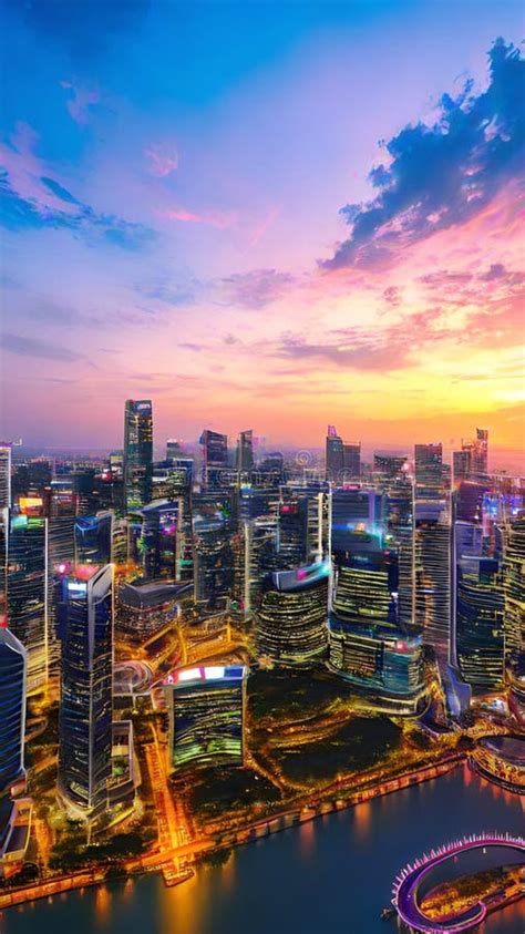 Singapore Skyline During Sunset Stock Illustration Illustration Of