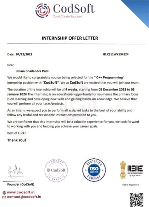 Nilam Patil On Linkedin Internship C Codesoft