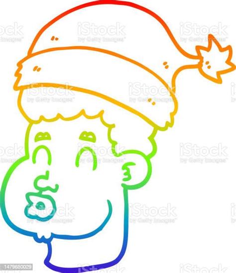 크리스마스 모자를 쓴 만화 남자의 무지개 그라데이션 선 그림 귀여운에 대한 스톡 벡터 아트 및 기타 이미지 귀여운
