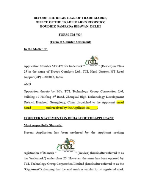 Counter Statement Tcl Dt 05082024 Pdf Trademark
