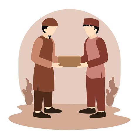Muslim Man Give Donation To Other Islamic Illustration Of Muslim