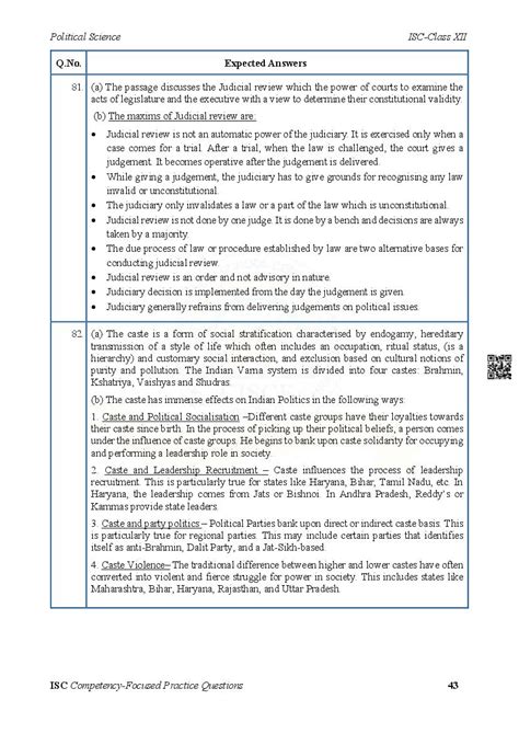 ISC Competency Based Questions Political Science Class Competency