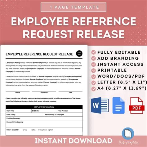 Employee Reference Request Release Form Probiztemplates