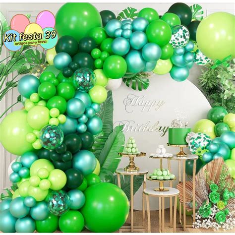 Kit 125 Balões Bexiga Liso Verde Bandeira 9 Polegadas E Limão Cromado Verde Metalizado Festa