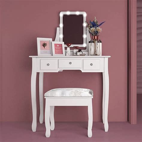 Buy Veanerwood Makeup Vanity Table With 10 Led Lights Lighted Mirror