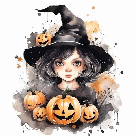 Premium Vector A Drawing Of A Witch With A Pumpkin On It