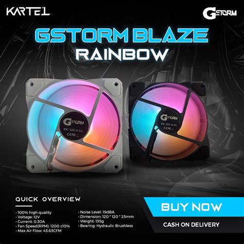 G Storm Blaze Rainbow Fan 120mm Pc Cpu Computer Case Cooling Fan Shopee Philippines